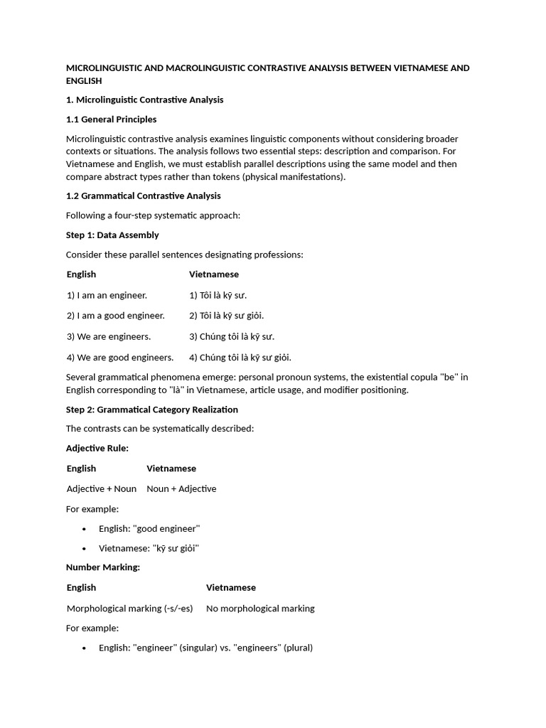 Macrolinguistic Analysis: Vietnamese vs. English | PDF | English ...
