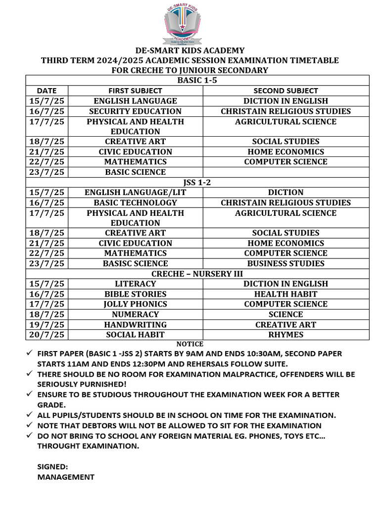 Third Exam Timetable | PDF