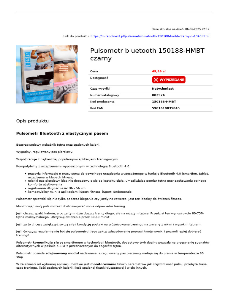 Pulsometr Bluetooth 150188 HMBT Czarny | PDF