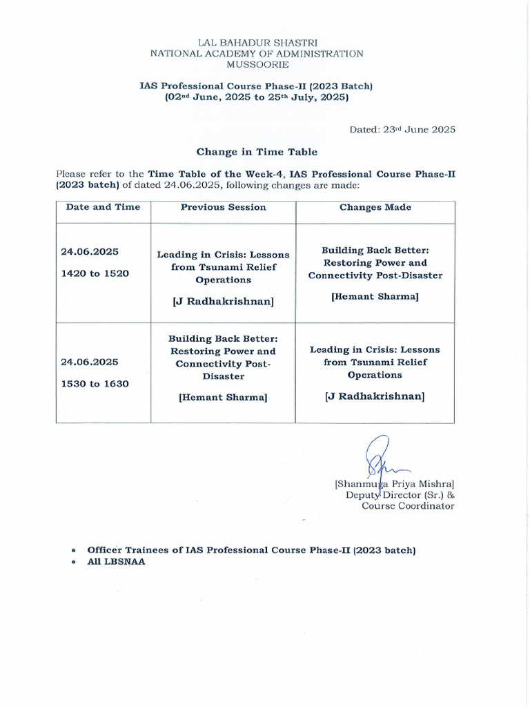 Revised Time Table Week - 4 IAS Professional Course Phase II (2023 ...