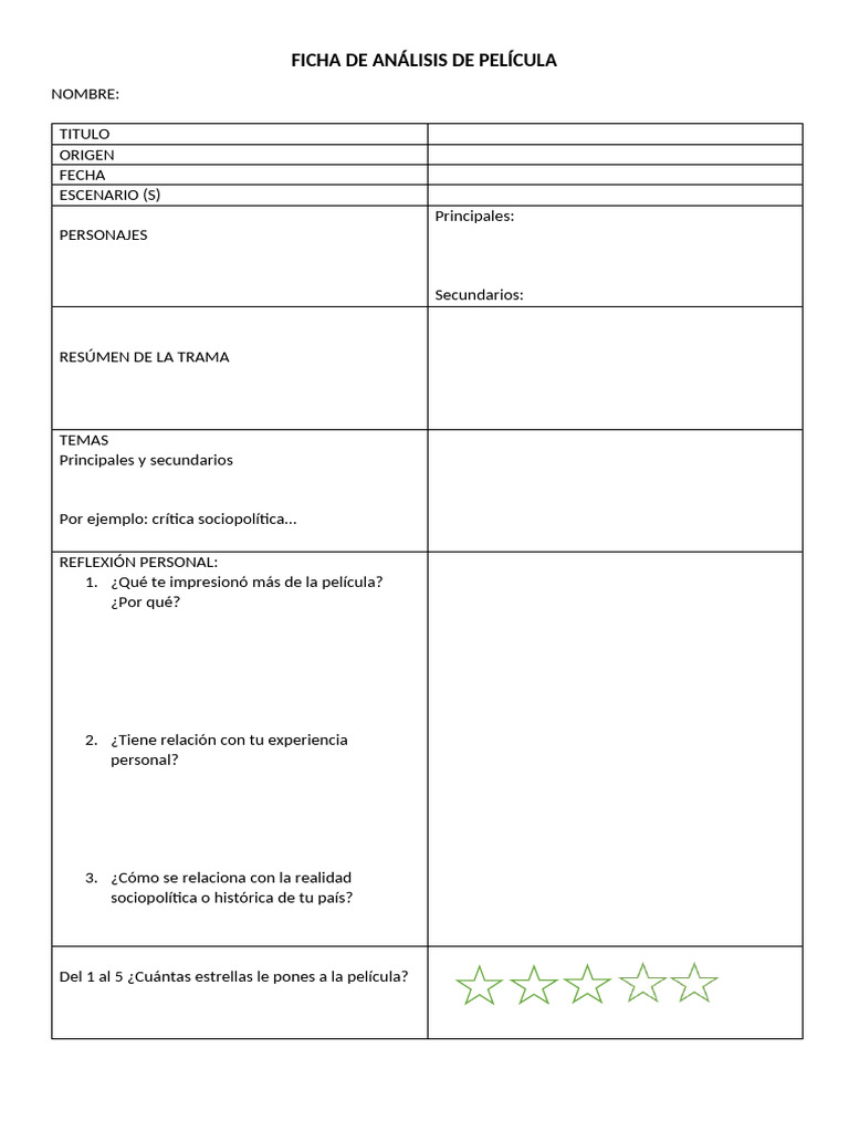 Ficha de Analisis de Peliculas | PDF