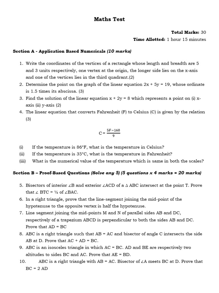Class IX Second P1 Maths Test | PDF