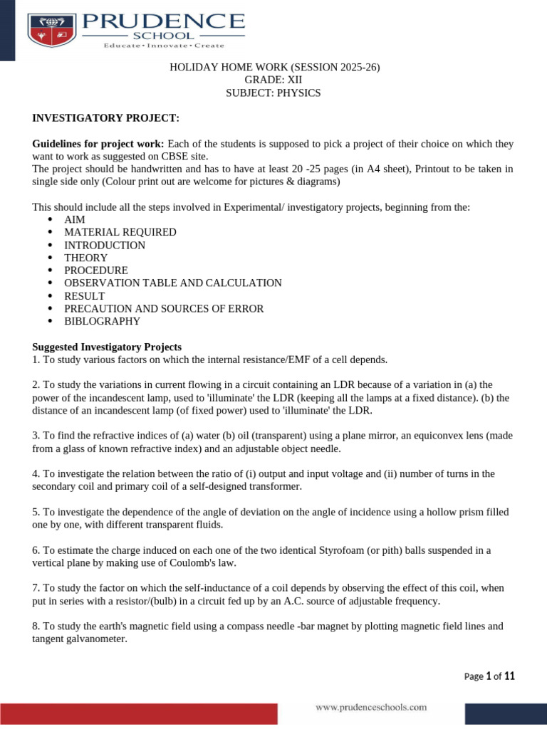Physics Holiday Home Work Class 12dgfdgdfhfg | PDF | Electric Current ...