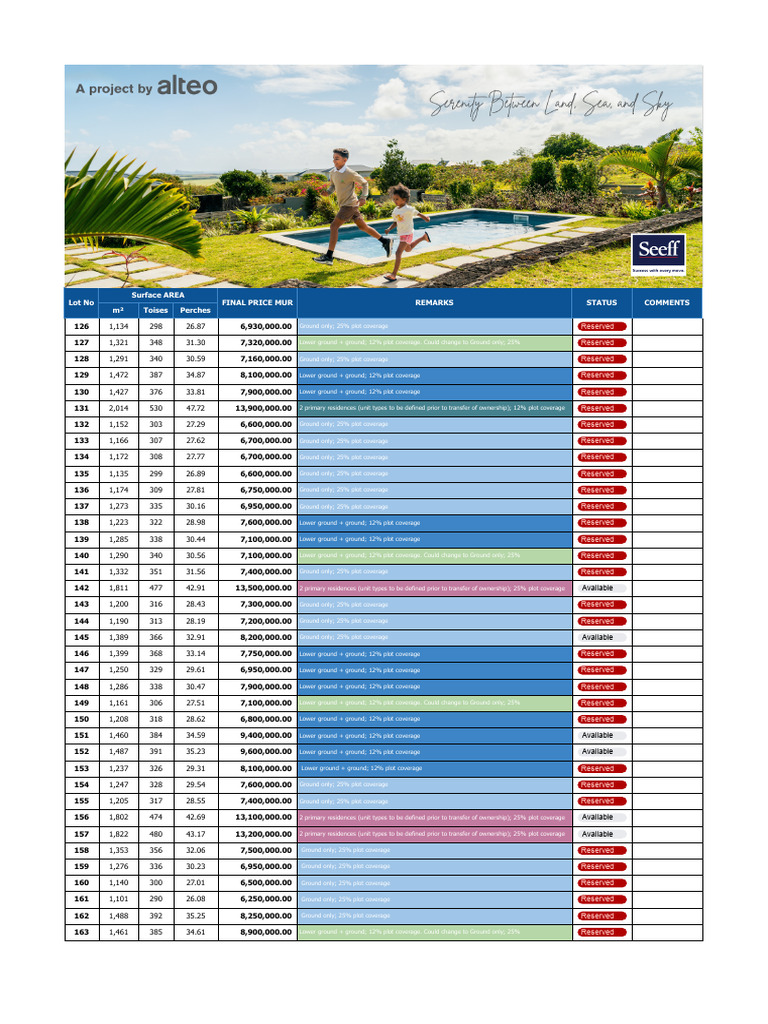 Mont Piton Phase 3 Lot Prices | PDF | Civil Law (Common Law) | Property Law