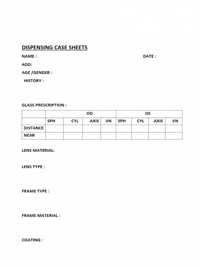 Dispensing Case Sheet | PDF