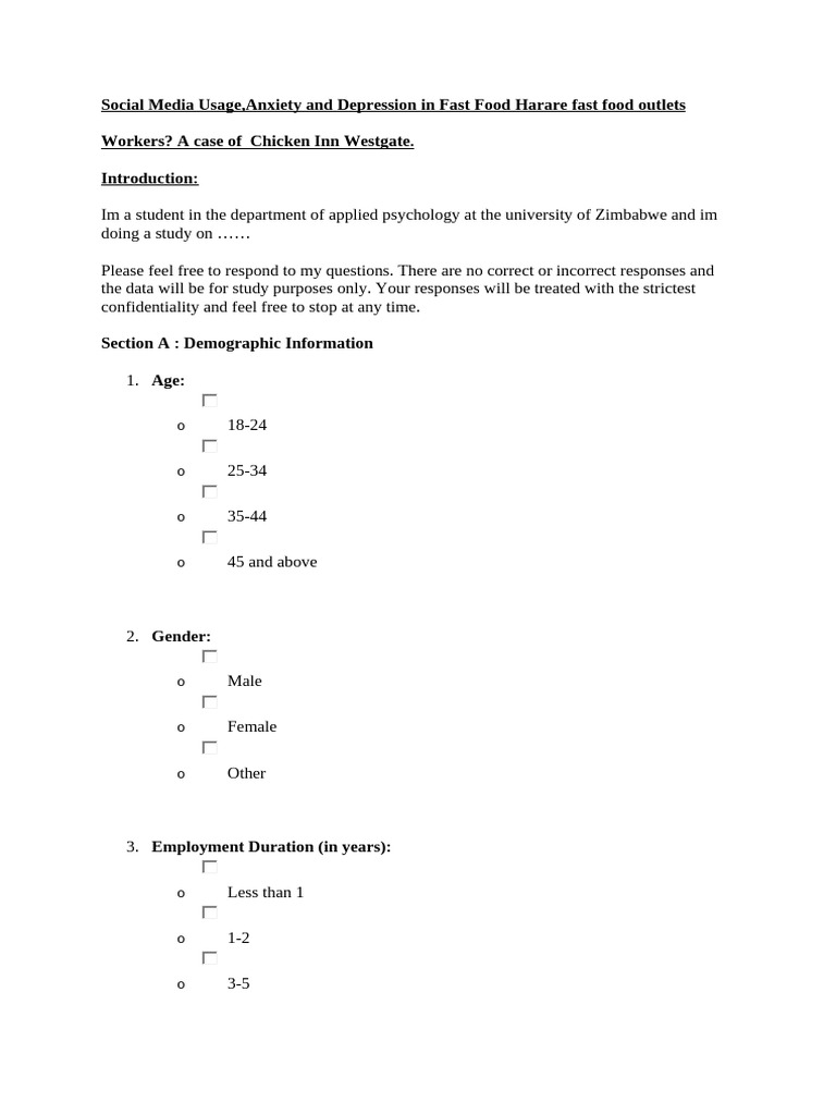 Research Instrunment - Docx Mufaro Nyika | PDF | Emotions | Behavioural ...