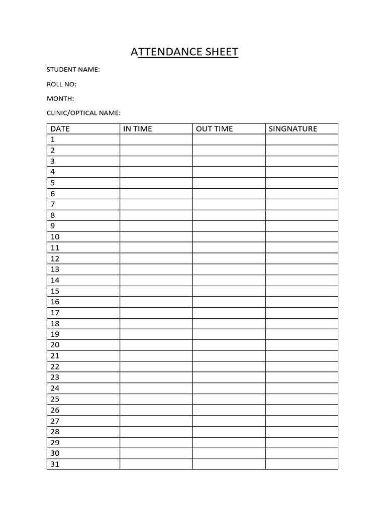 Attendance Sheet Format | PDF
