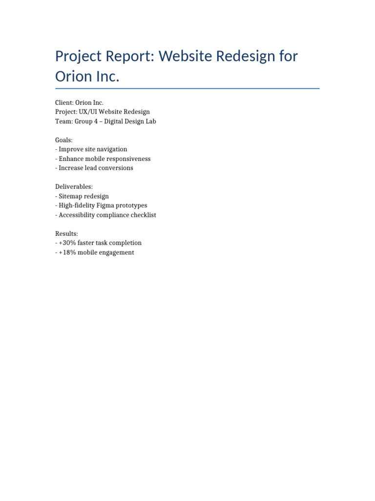Orion Inc. Website Redesign Report | PDF
