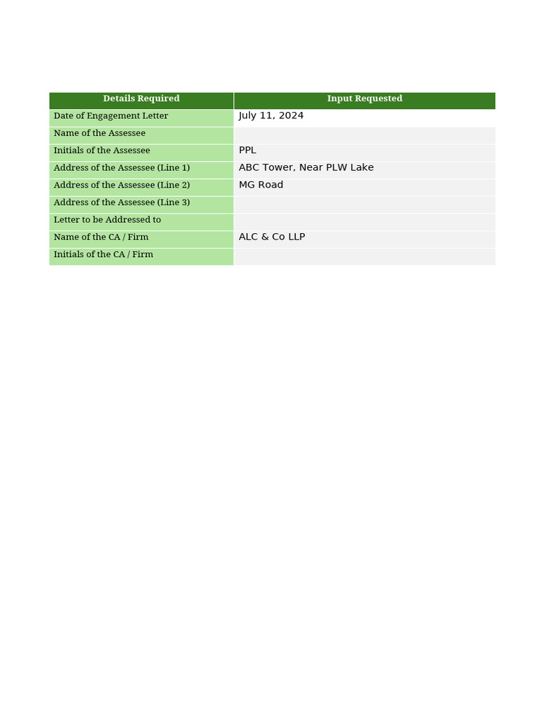 Engagement Letter Template For Itr Filing | PDF | Income Tax | Taxes