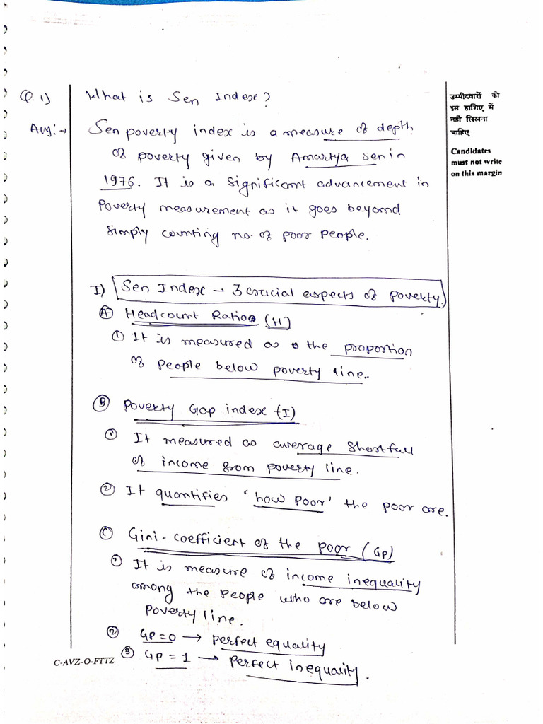 Sen Index, Hunger Index, Poverty Reasons by Pratiksha | PDF