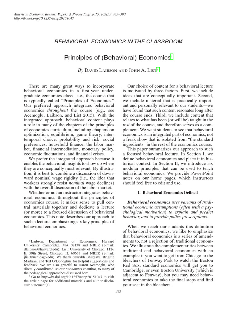 Laibson List 2015 Principles of (Behavioral) Economics | PDF ...