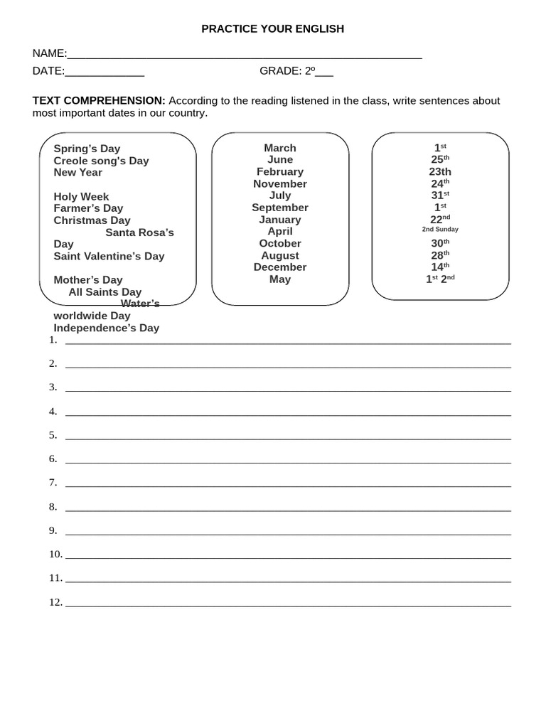 English Practice: Key Dates Exercise | PDF
