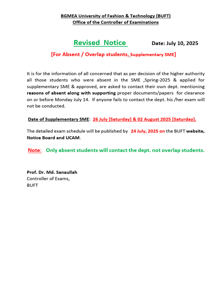 Notice For Over Exam SME 251 (10 July 2025) | PDF