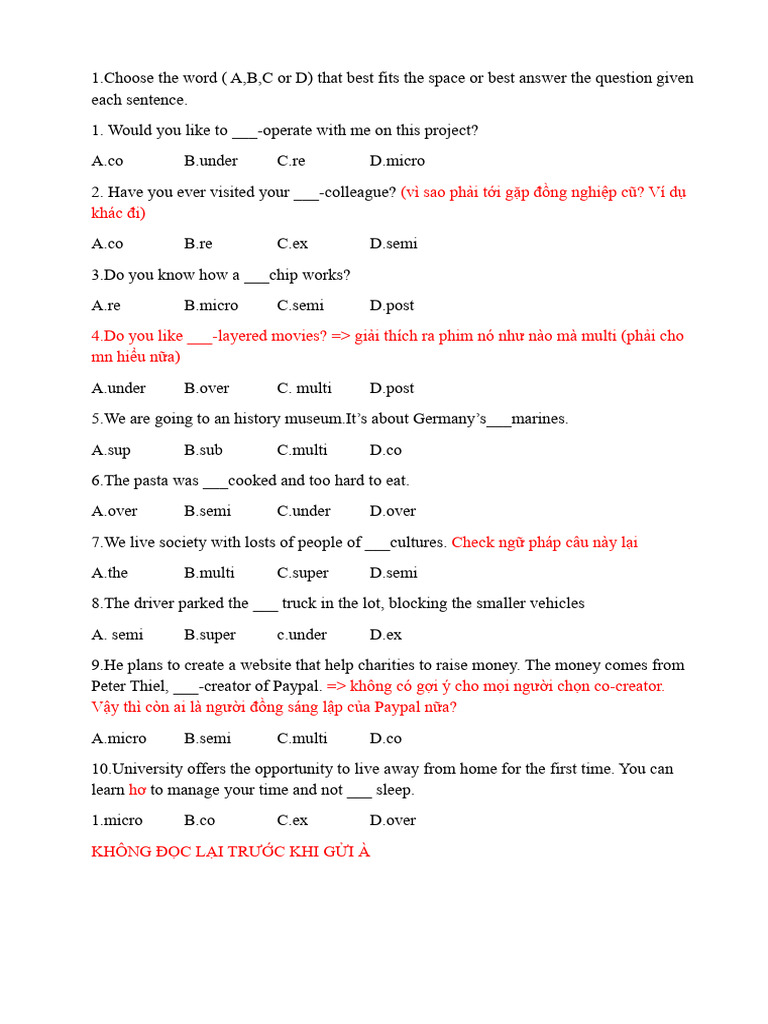 Vocabulary Quiz: Prefixes and Context | PDF