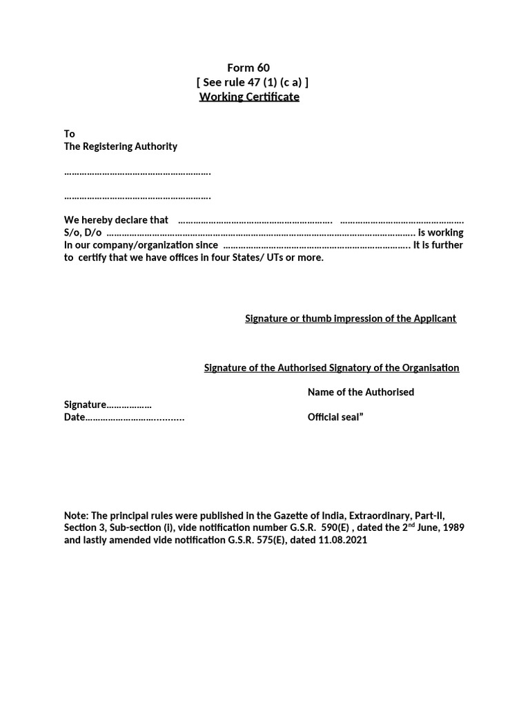 Form 60 for BH Registration Guide | PDF