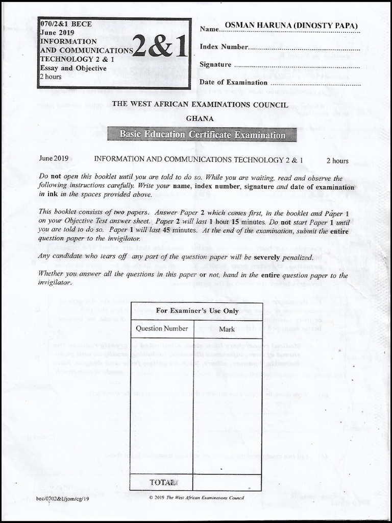 Bece Ict 2019 Questions | PDF