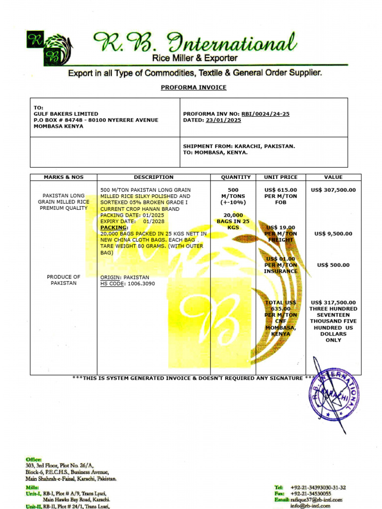 Profroma Invoice and Sale Contract PK-386 White Idf 0024 | PDF