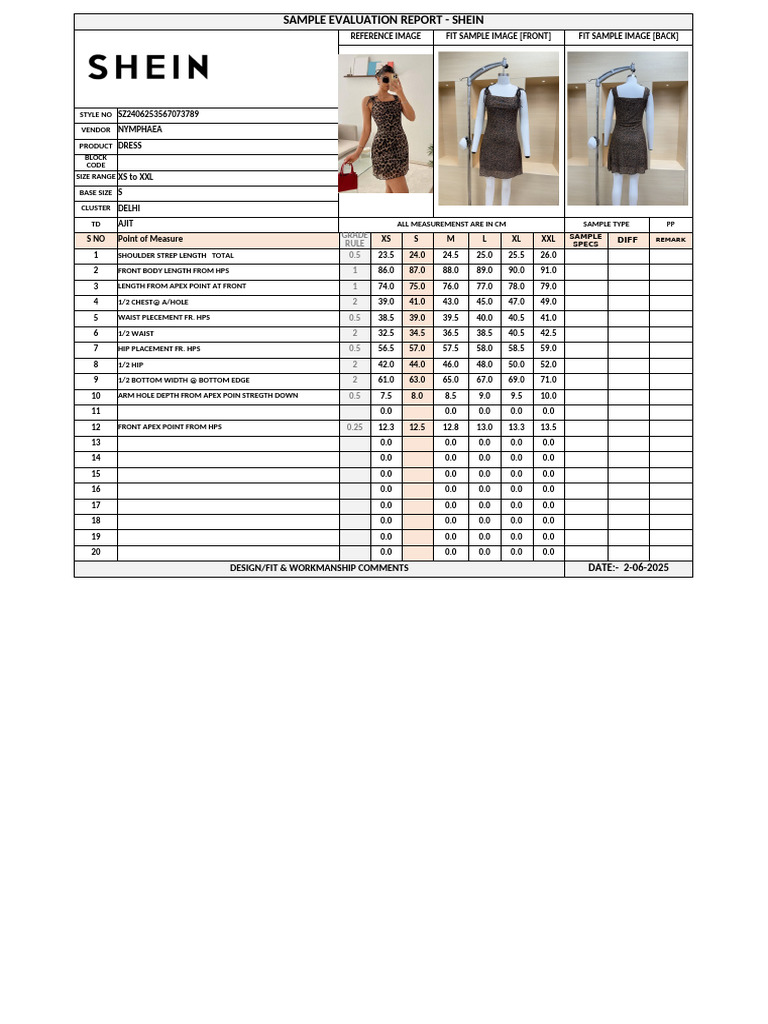 Shein Sample Evaluation Report | PDF | Clothing | Fashion
