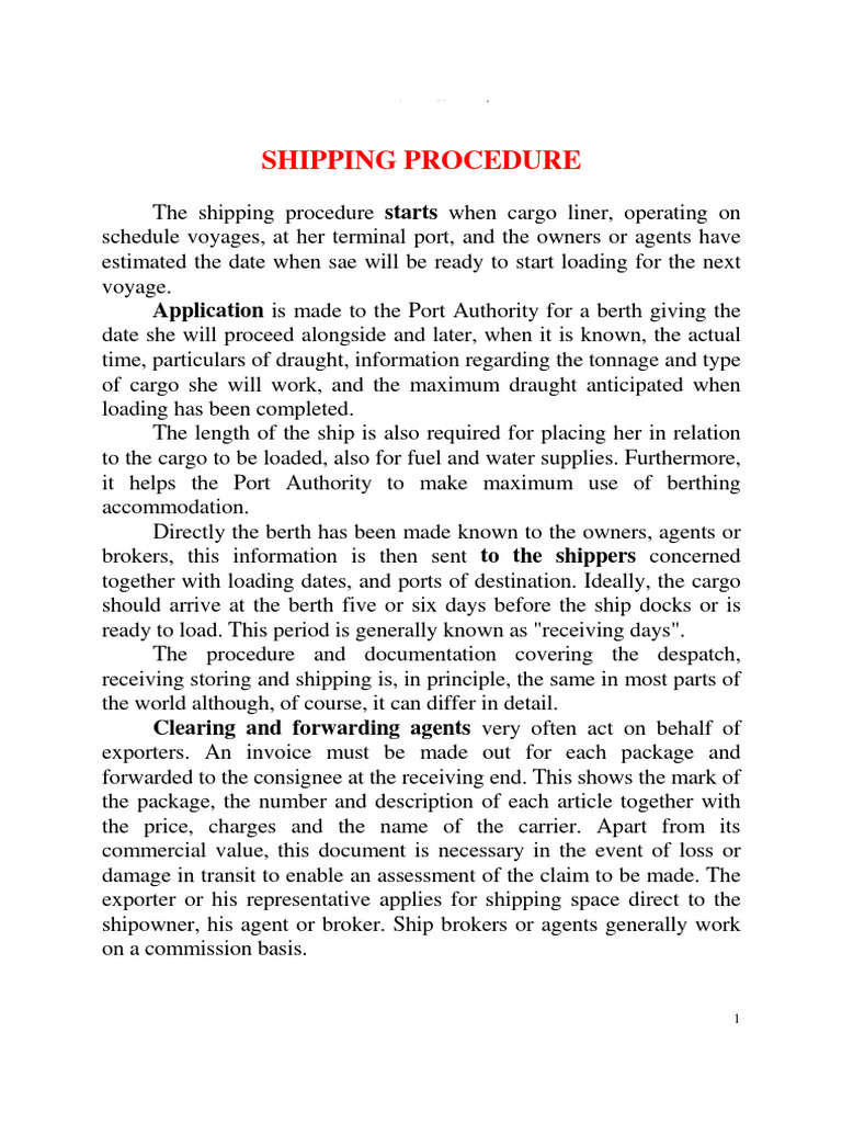 TASK 5 Shipping Procedure | PDF | Cargo | Bill Of Lading