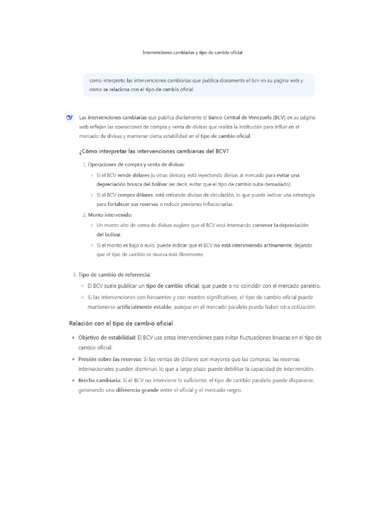 Intermedicacion Intervencion Cambiaria BCV | PDF