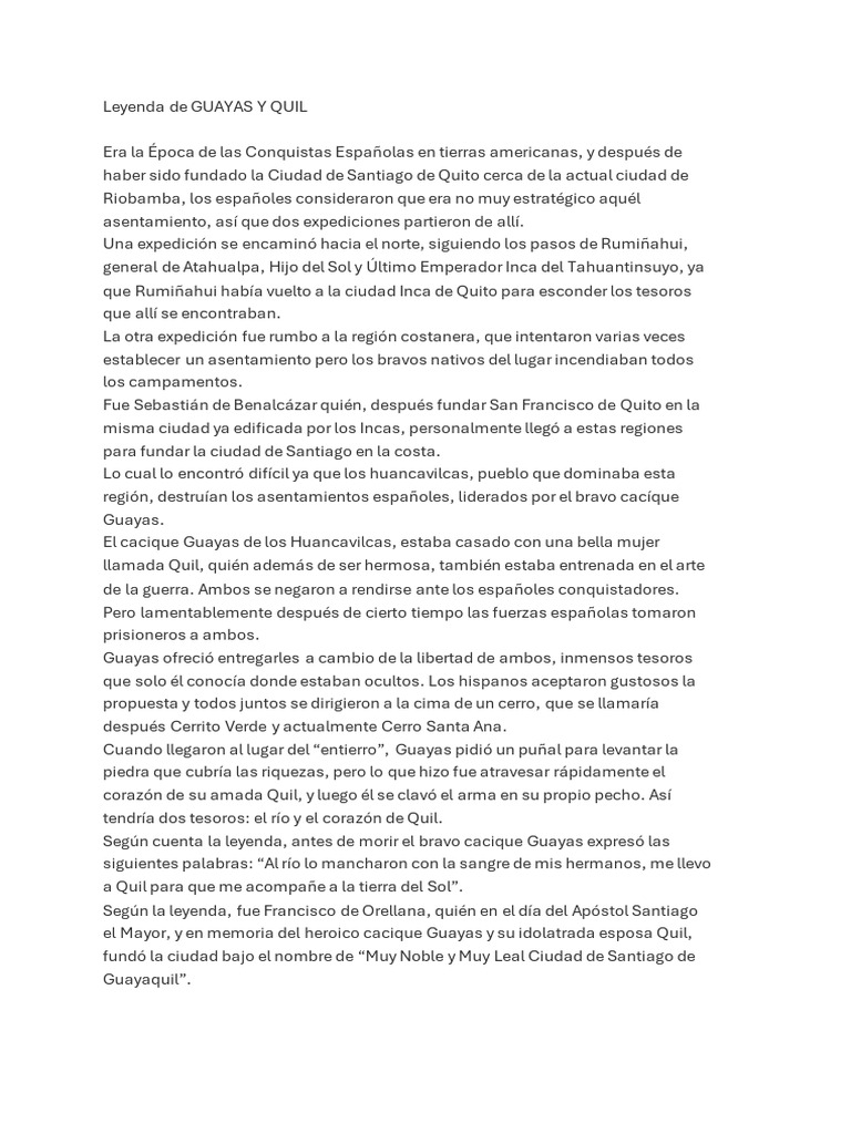 La leyenda de Guayas y Quil | PDF | Imperio Inca