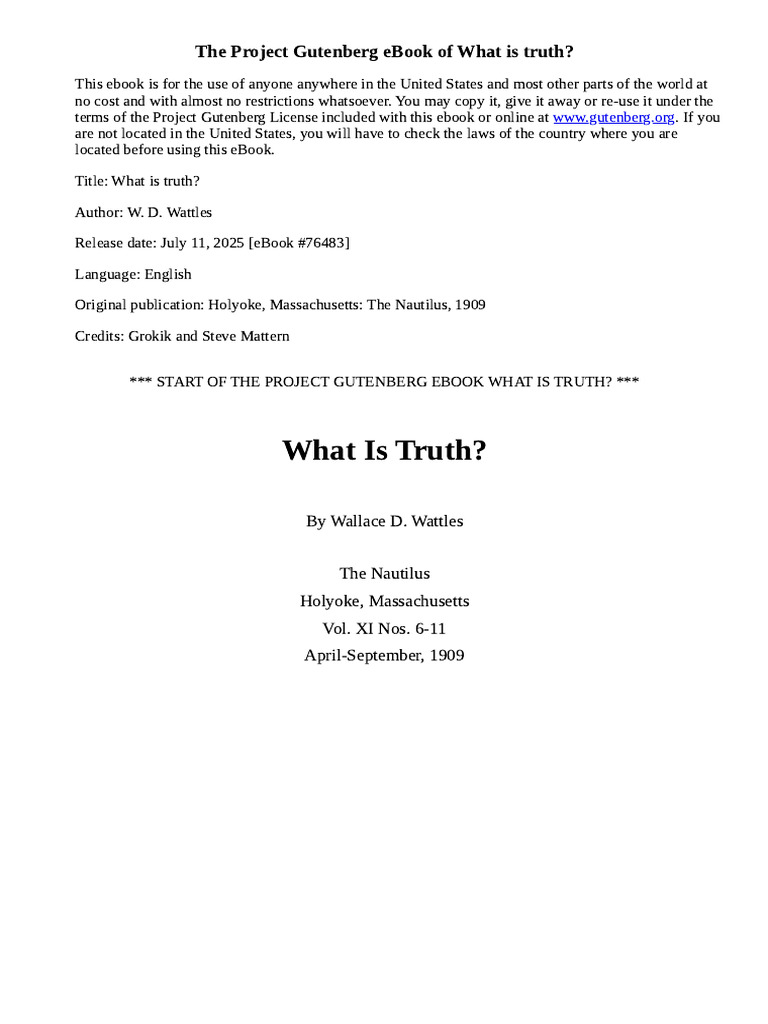 What Is Truth - Project Gutenberg | PDF | Project Gutenberg | Matter