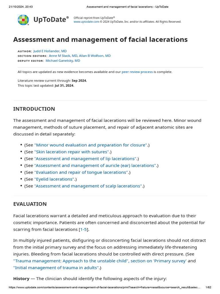 Assessment and Management of Facial Lacerations - UpToDate | PDF ...