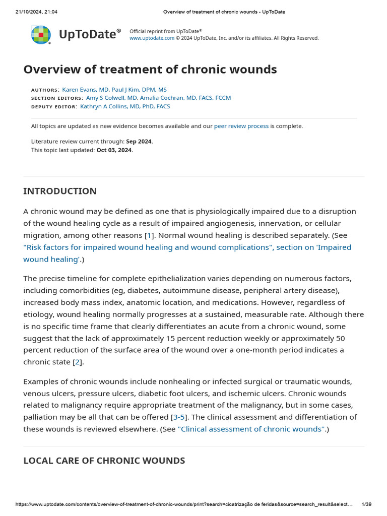 Chronic Wound Treatment Overview | PDF | Wound | Pain Management