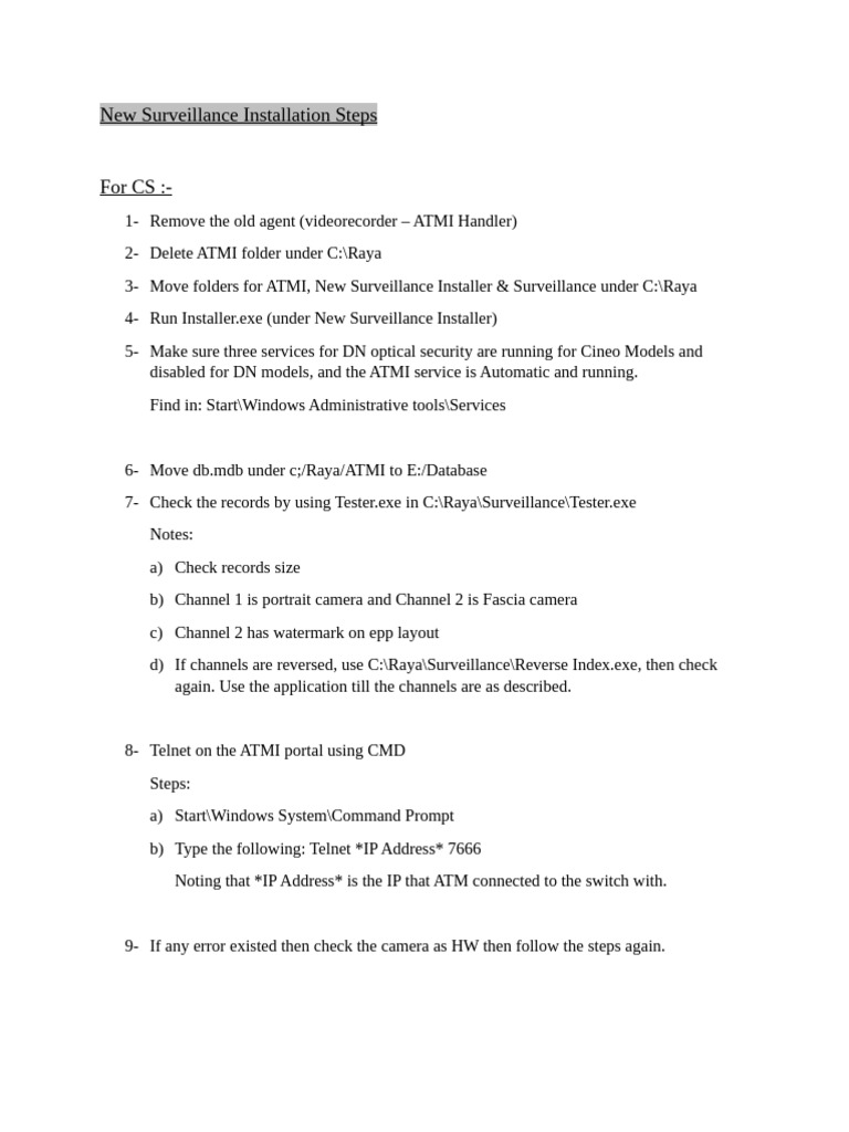 New Surveillance Installation Steps CS | PDF