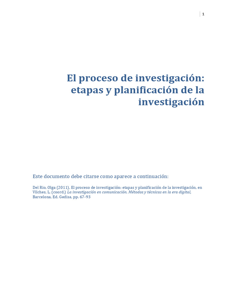 Olga Del Rio - El Proceso de Investigacion Etapas y Planificacion | PDF ...