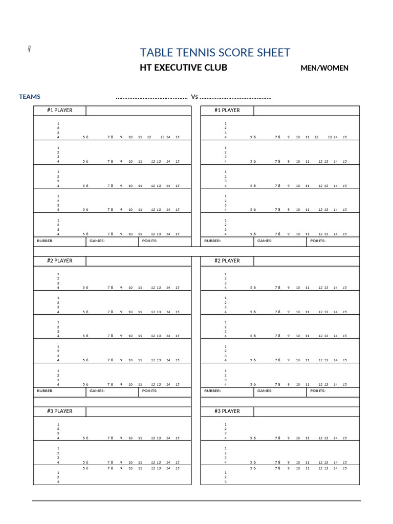 Table Tennis Score Sheet - Teams - MS Word Converted From PDF | PDF
