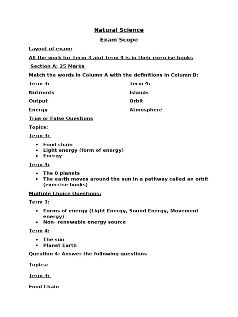Natural Science Exam Scope 2024 | PDF