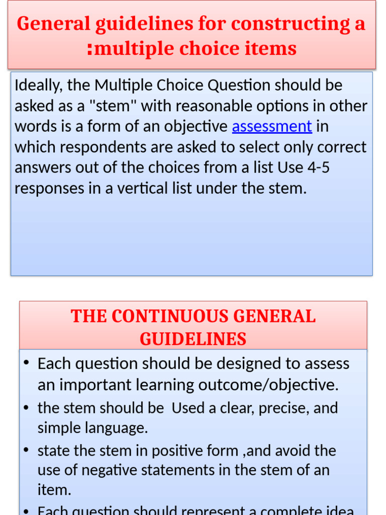 General Guidelines For Constructing A Multiple Choice Items | PDF | Multiple Choice | Human ...