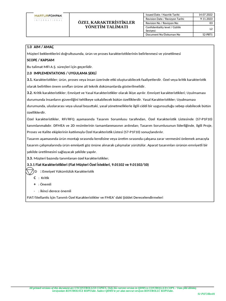 Appendix 40 - S2-P8T1 - Special Characteristics Management Instruction ...