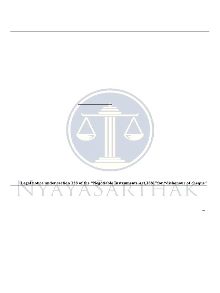 Legal Notice Under Section 138 of NIA | PDF | Cheque