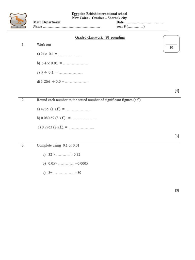 Graded Classwork (9) Rounding | PDF