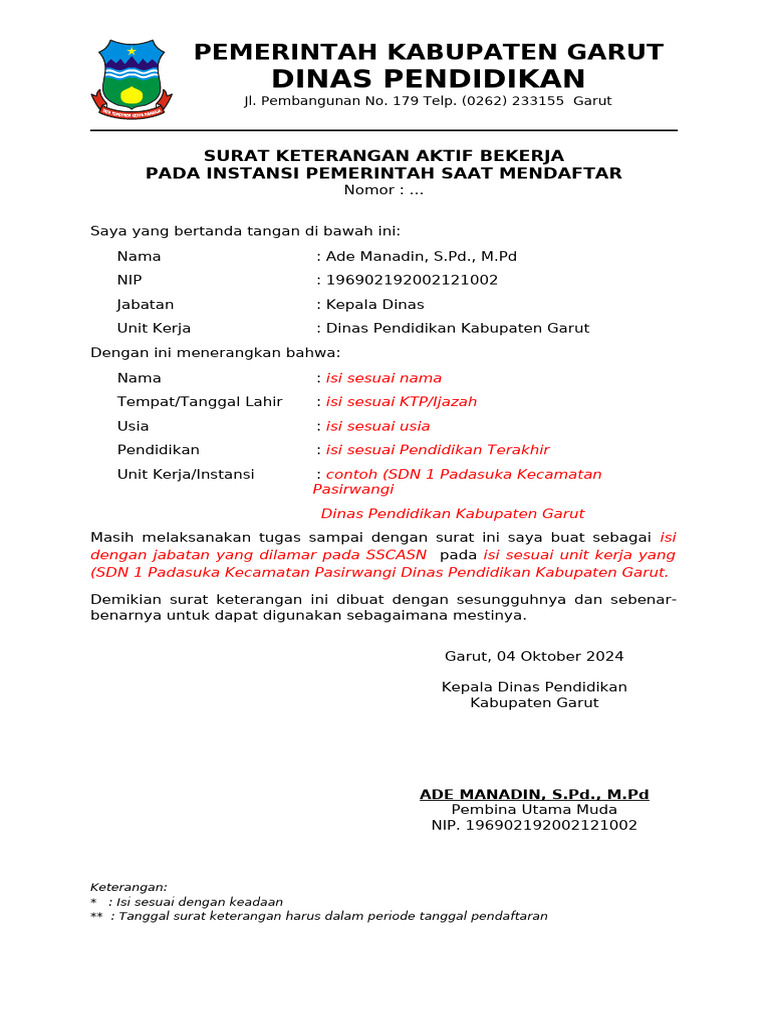 Surat Keterangan Aktif Bekerja PPPK 2024 | PDF