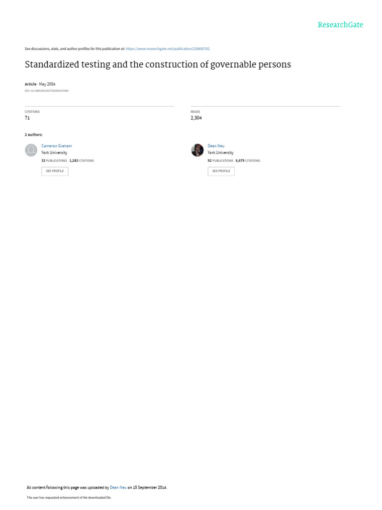 Standardized Testing and The Construction of Gover | PDF | Michel ...