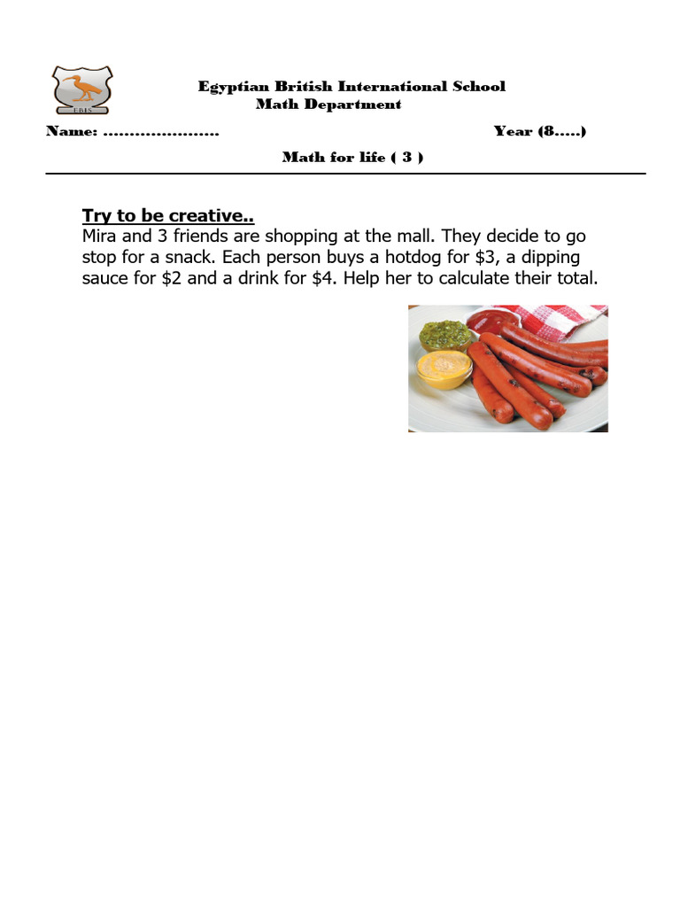 Math Problem: Mall Snack Costs | PDF