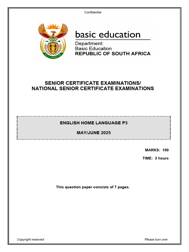 English Home Language P3 Exam 2025 | PDF