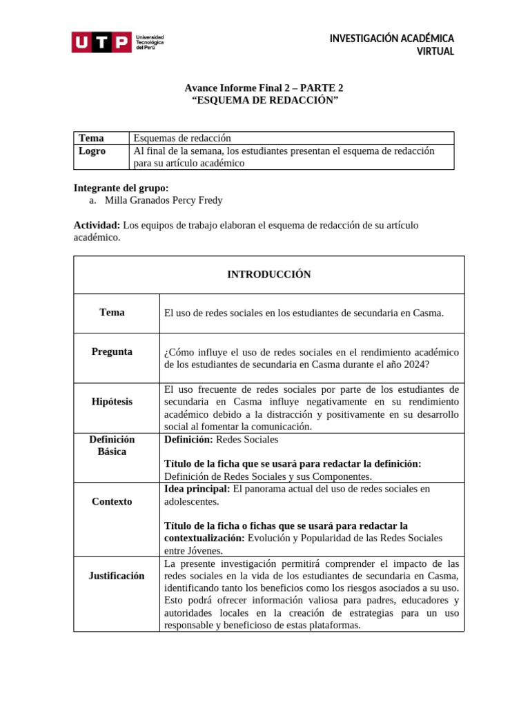 Avance Informe Final 2 (Parte 2) (AIF2) | PDF | Red social | Sicología