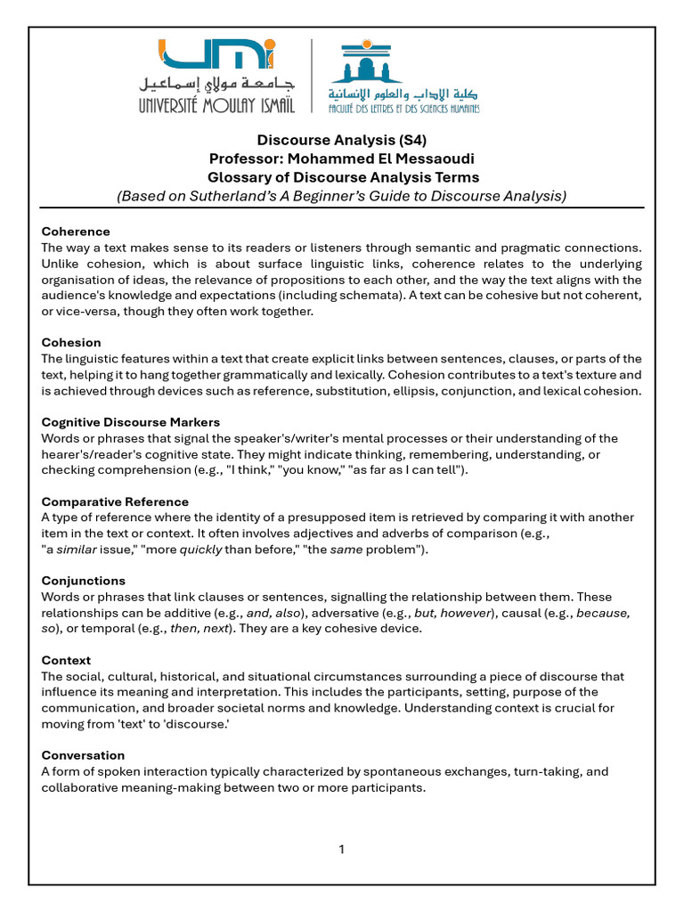 Discourse Analysis Glossary | PDF | Semiotics | Language Mechanics