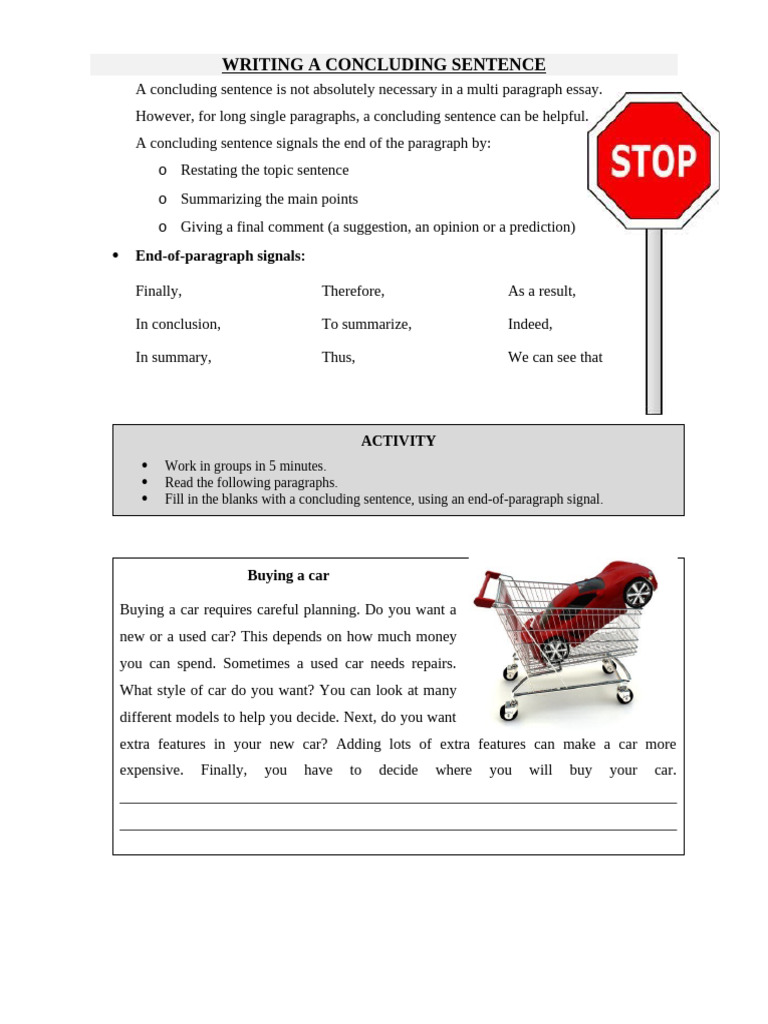 Writing A Concluding Sentence 51091 | PDF