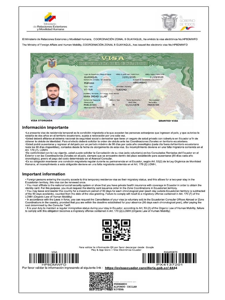 00 - Visa Aprobada Imdad Ullah Khan | PDF