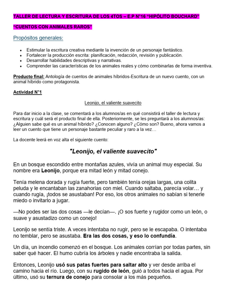 Taller de Cuentos de Animales Híbridos | PDF