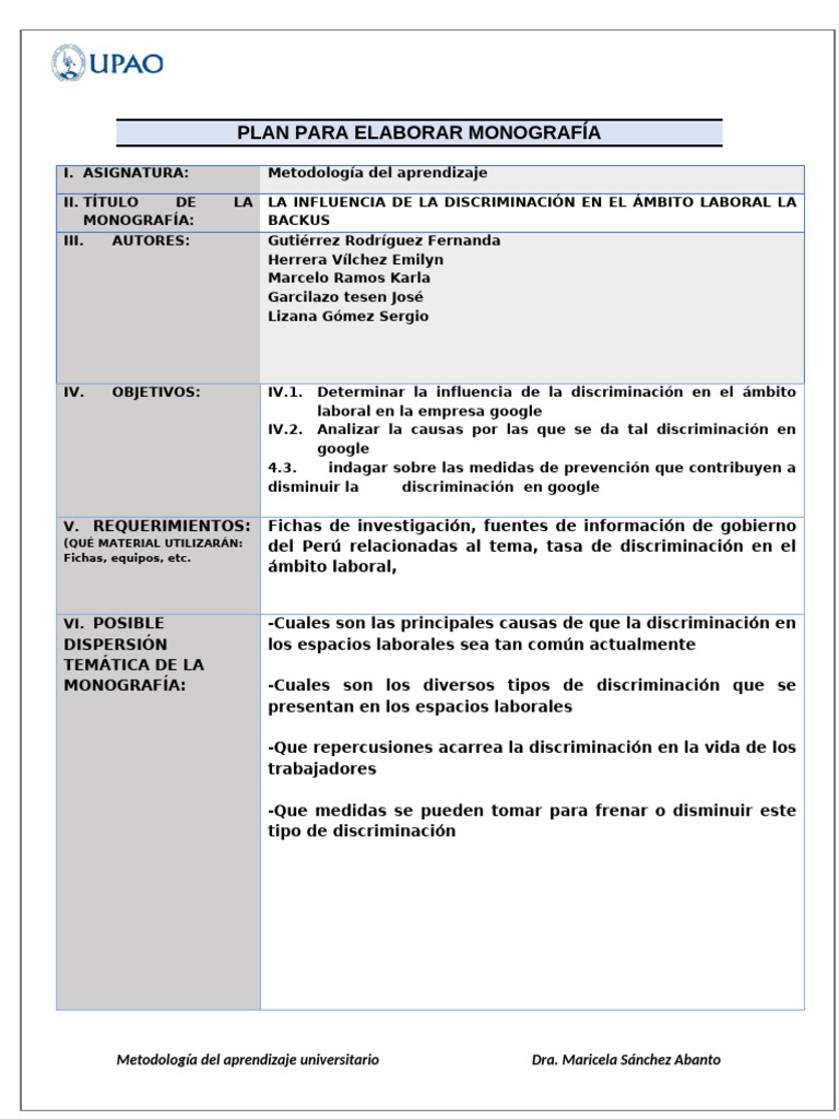 Formato de Plan para Elaborar Monografía | PDF