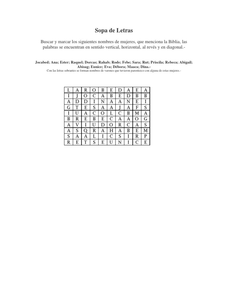 Sopa de Letras: Mujeres de la Biblia | PDF | Libro de rut | Sarah