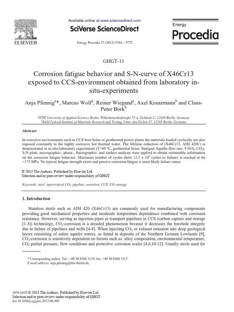 Corrosion Fatigue Behavior and S-N-curve of X46Cr13 | PDF | Fatigue (Material) | Corrosion