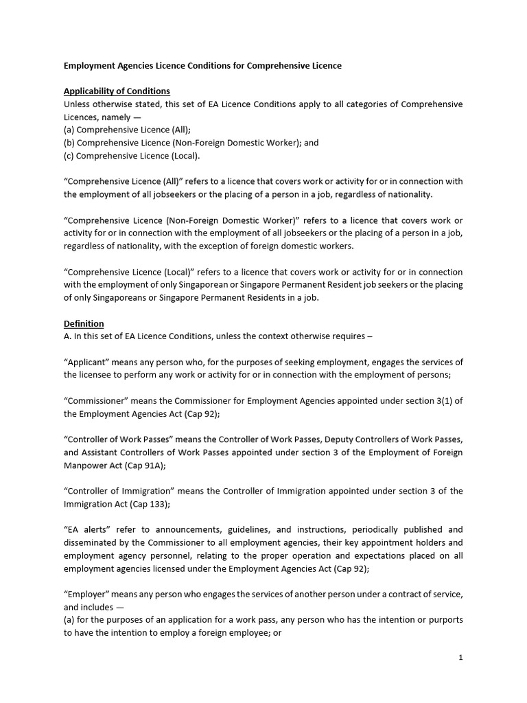 EA Licence Conditions Overview | PDF | License | Employment