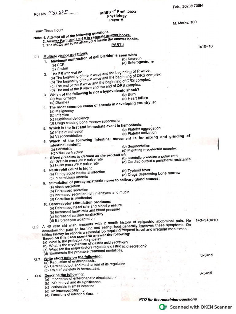 PYQP Physiology | PDF